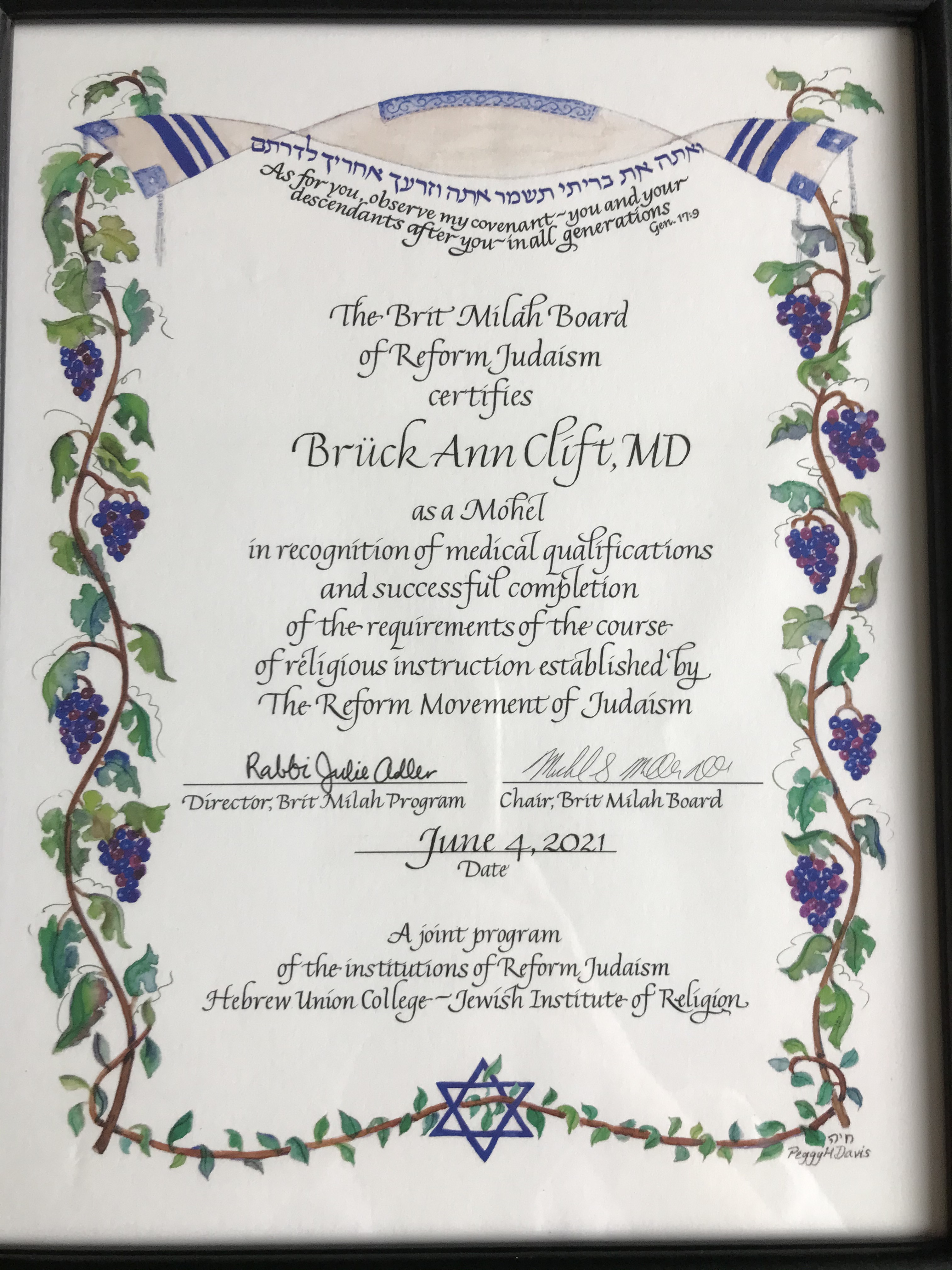 My Mohelet Certificate finally arrived! – Brück Clift, MD